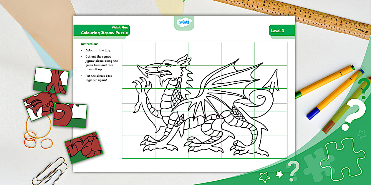 Welsh Flag Colouring Jigsaw Puzzle – L3 (teacher made)