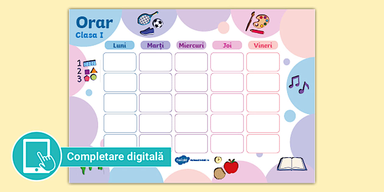 Editable Orar cu completare digitală pentru clasa I