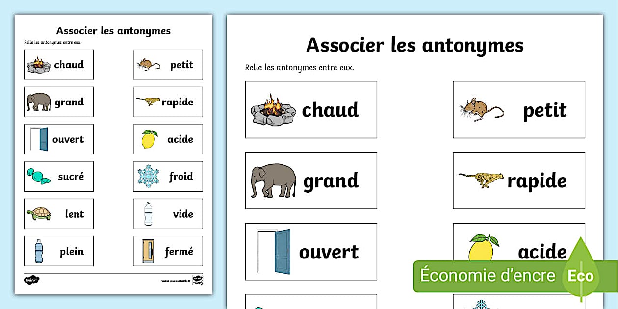 Feuille d'exercice : associer les antonymes (Teacher-Made)