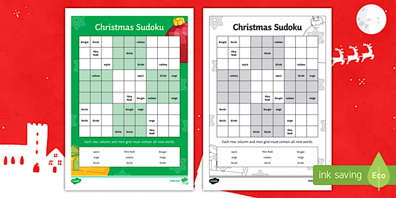Christmas Words Sudoku French (teacher made) - Twinkl