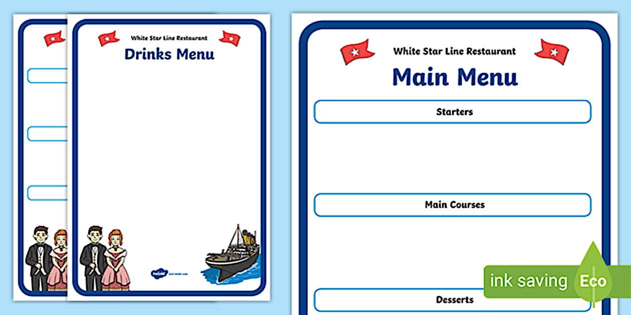 The Titanic Editable Restaurant Menus (teacher made)