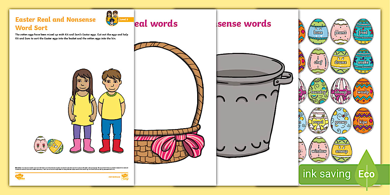 Easter Phonics Level 5 Real and Pseudo Word Sort - Twinkl