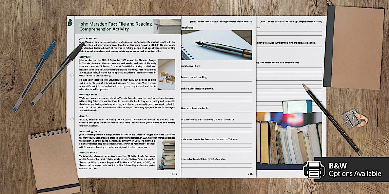 John Marsden Fact File and Reading Comprehension - Twinkl