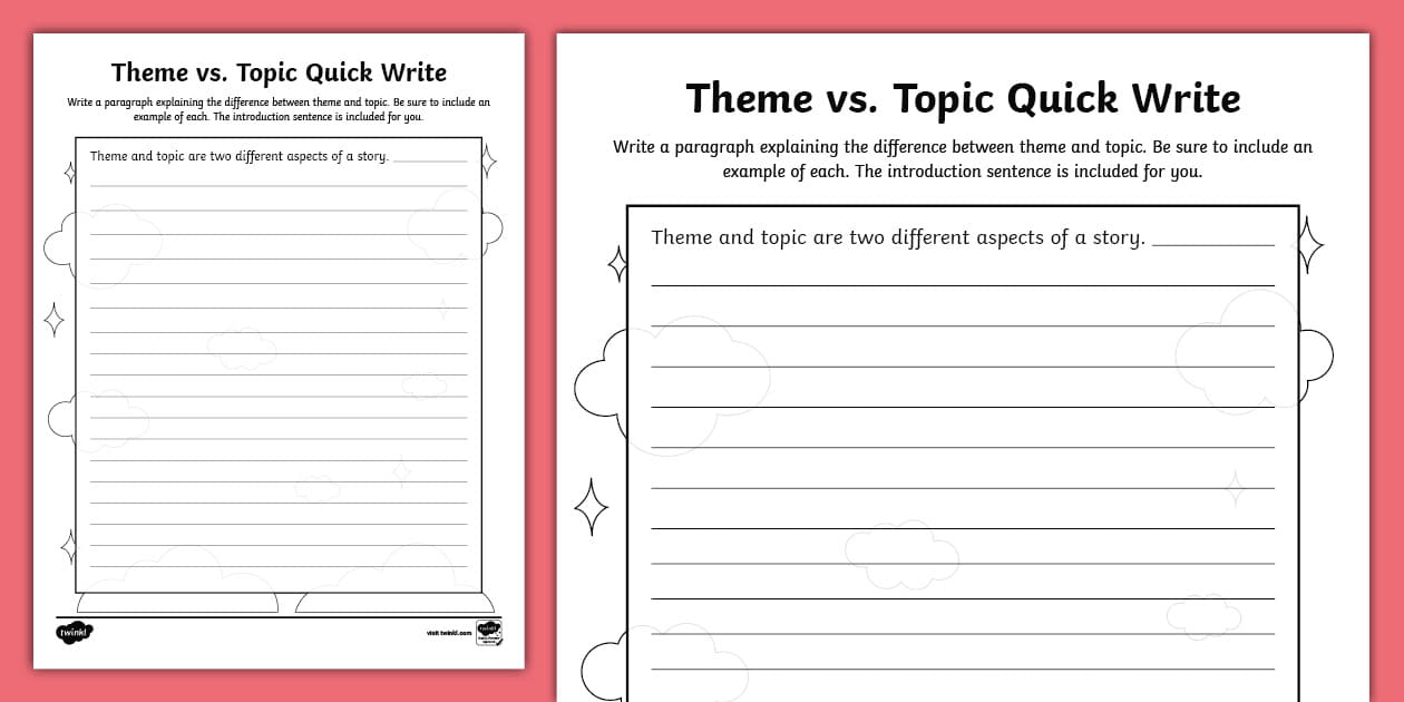 Theme vs. Topic Quick Write for 3rd-5th Grade (teacher made)