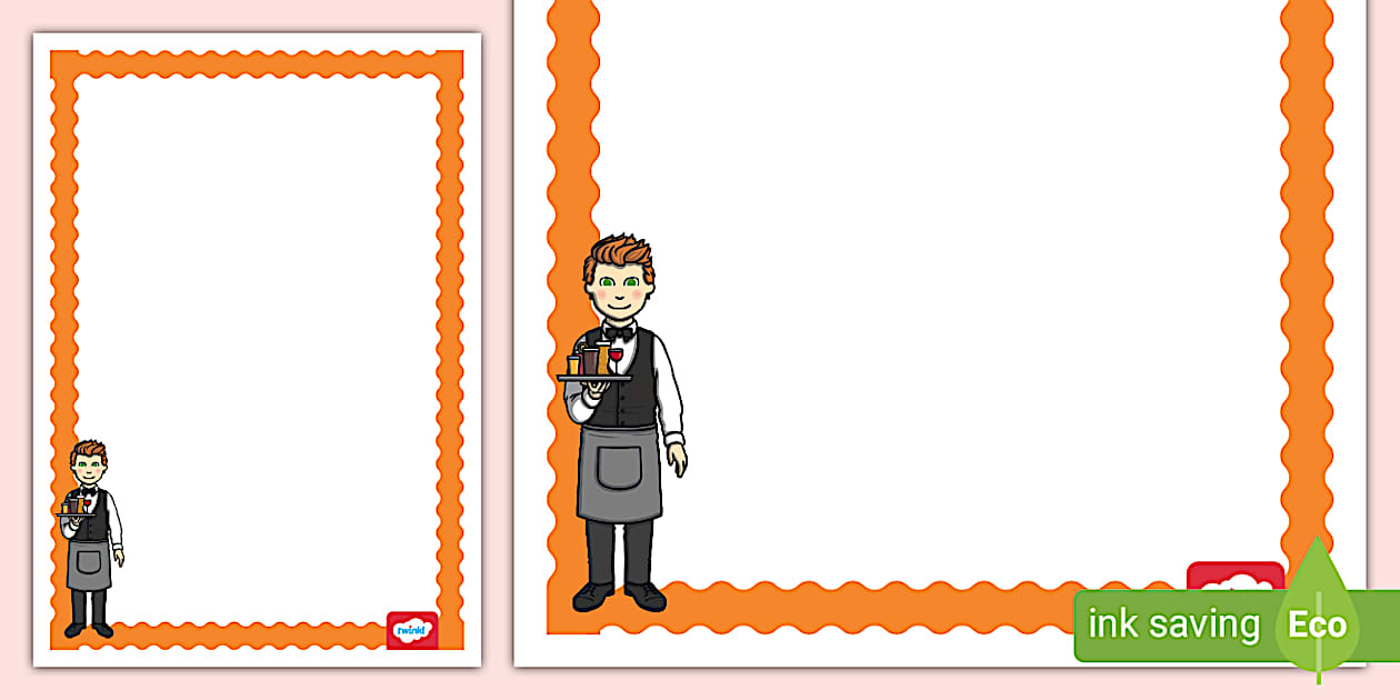 Simple Blank Waiter Carrying Drinks Page Border | Twinkl
