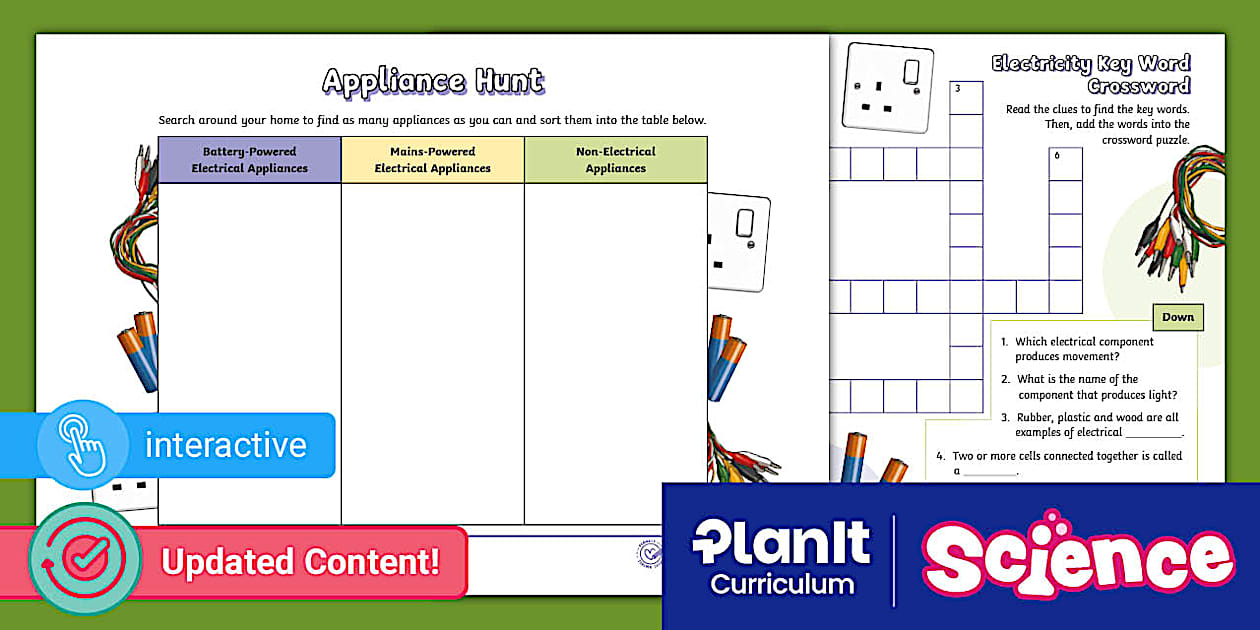 Interactive PDF: Science: Electricity: Year 4 Home Learning Tasks