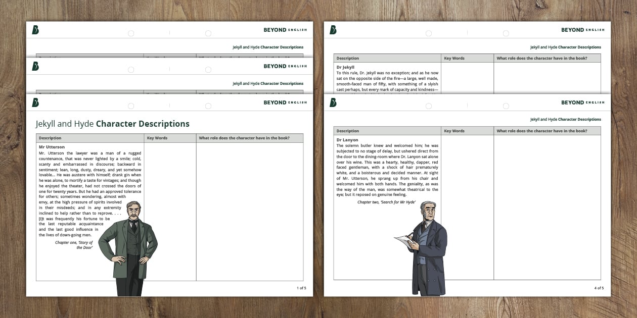 GCSE Jekyll and Hyde Character Description Worksheet Chapters 1-3