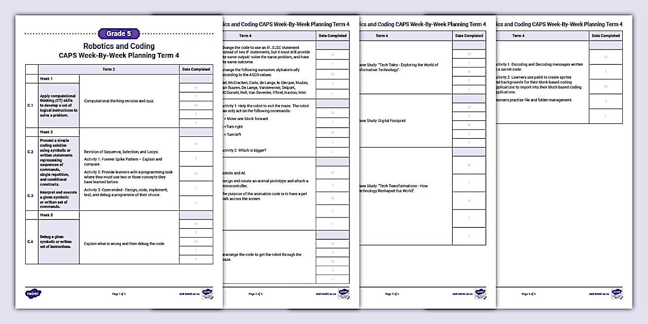 CAPS Curriculum Week-by-week Planning Term 4 - Twinkl