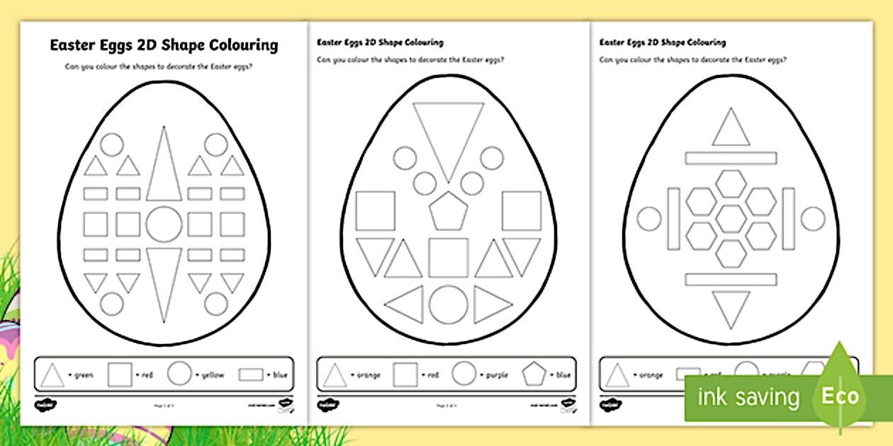 👉 Colouring 2D Shapes on Easter Eggs Worksheets - Twinkl