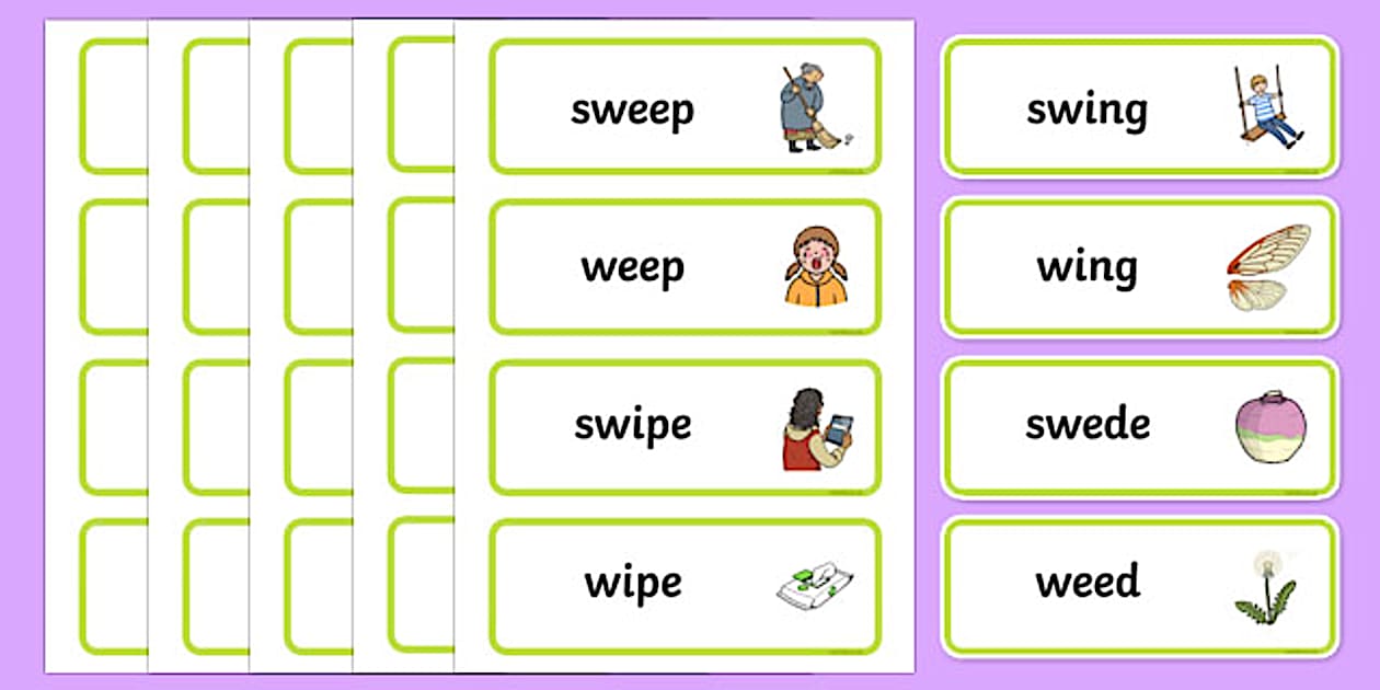 'sw' and 'w' Near Minimal Pair Word Cards (teacher made)