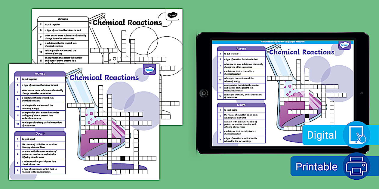 Chemical Reactions Crossword for 6th-8th Grade