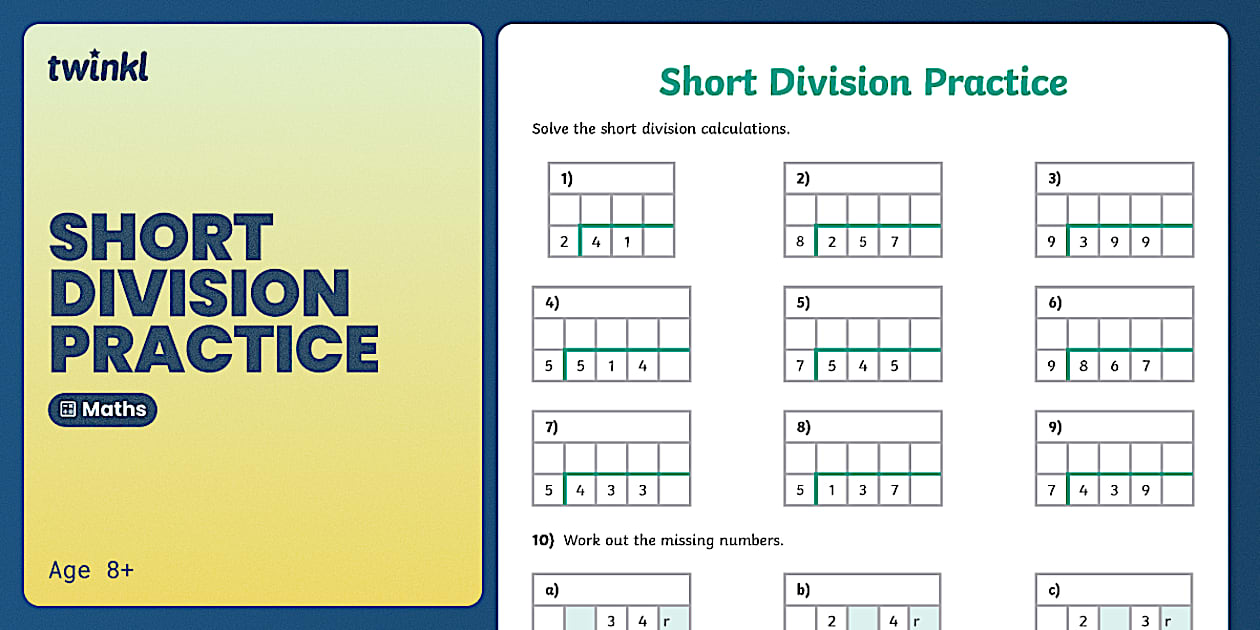 Short Division Practice Worksheet - Classroom Resource
