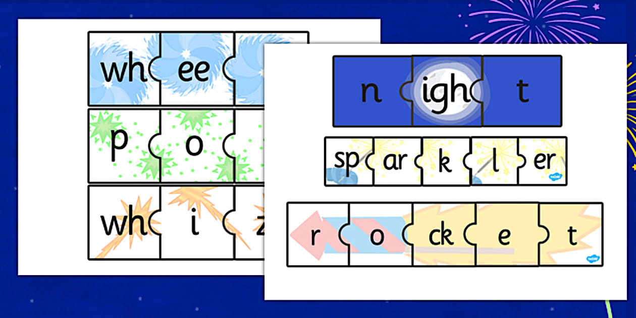 Bonfire Night Firework Words Jigsaws (teacher made) - Twinkl
