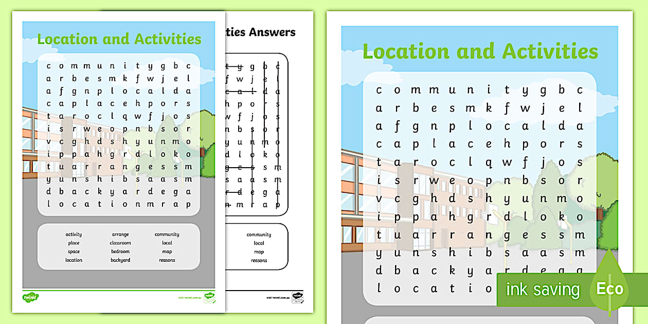 SA Locations and Activities Word Search (teacher made)