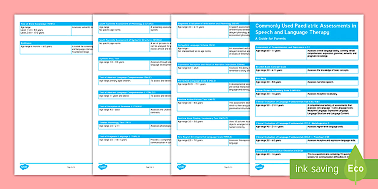 List of Paediatric Speech and Language Assessments | SALT