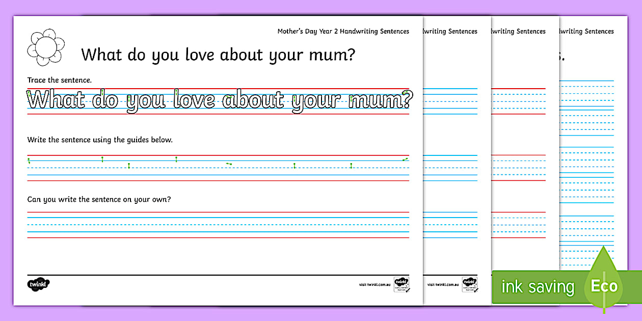Cursive Mother's Day Year 2 Handwriting Worksheets