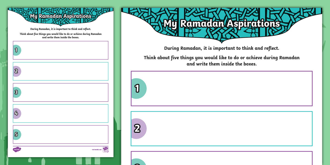 My Ramadan Aspirations Activity Sheet (teacher made)