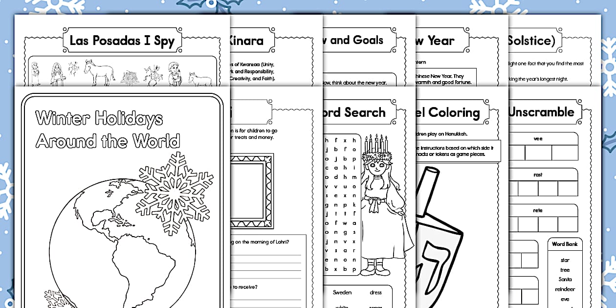Winter Holidays Around the World Activity Booklet for K-2nd