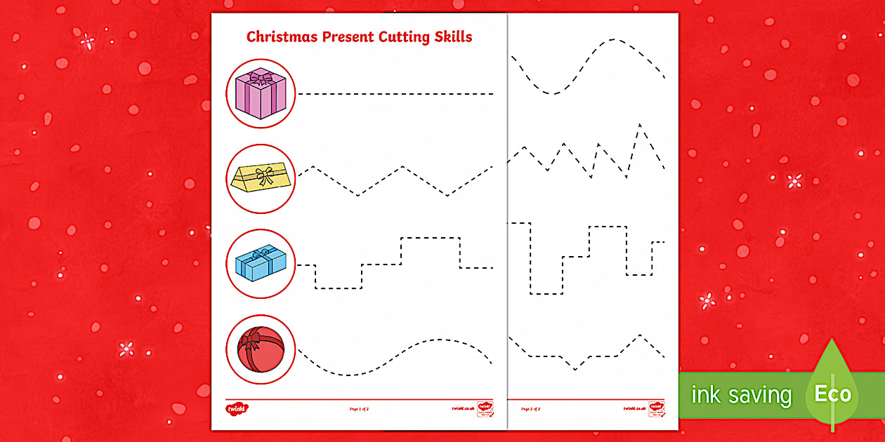 Christmas Present Cutting Skills Worksheet / Worksheet