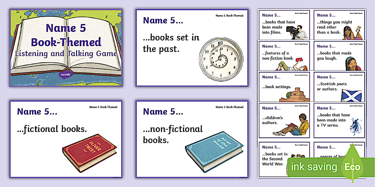 Celebrating Books Name 5 Challenge Cards (teacher made)