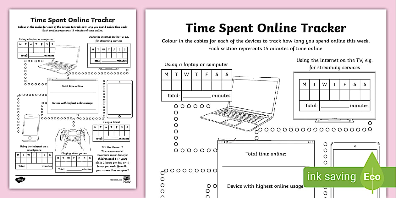 Time Spent Online Colouring in Tracker - Twinkl - KS2