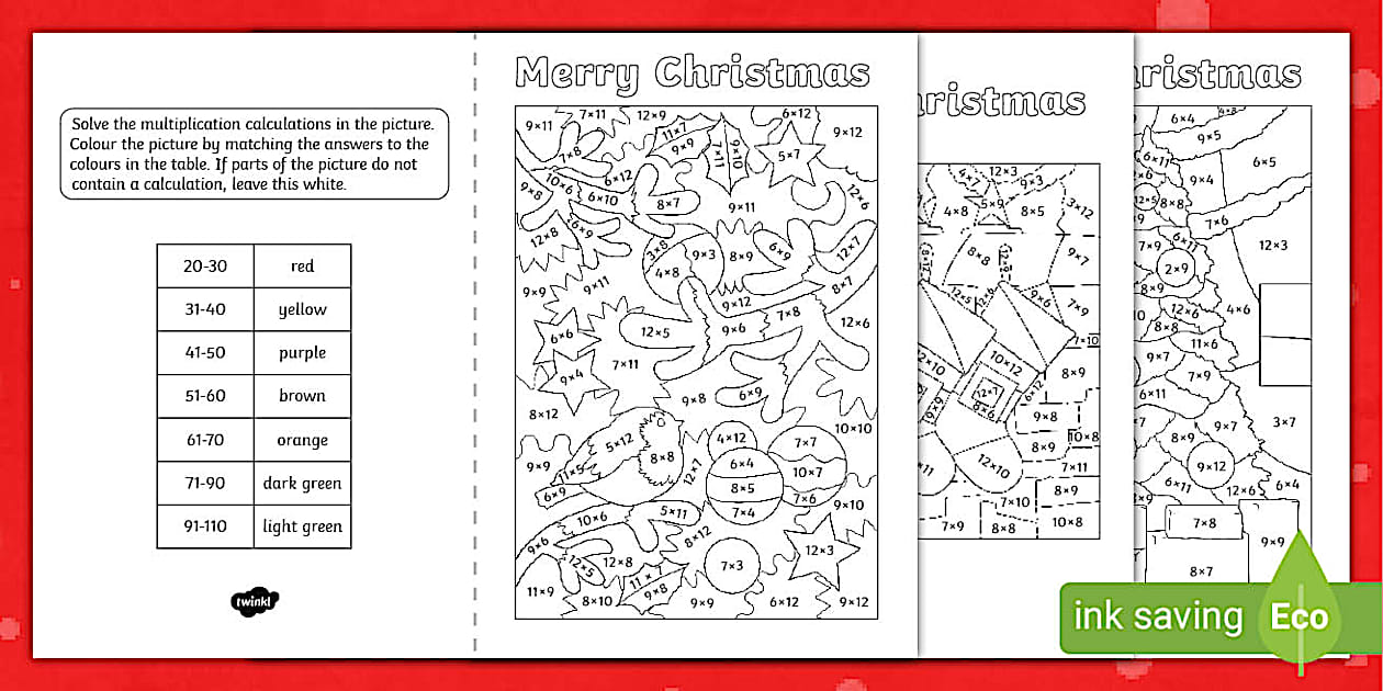 👉 Colour by Times Table Christmas Cards