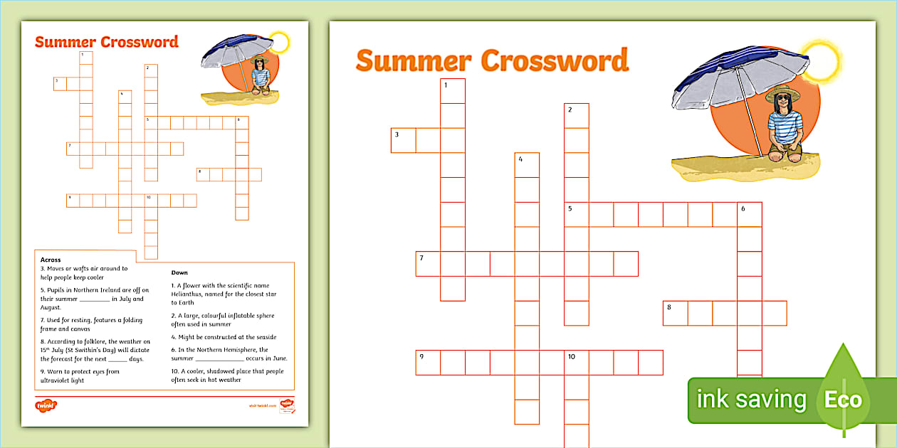 Summer Vocabulary Crossword (teacher made) - Twinkl