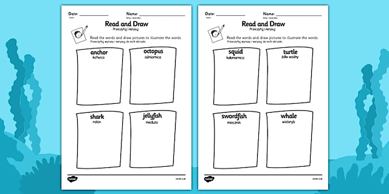 Higher Ability Under the Sea Read and Draw Worksheet Polish Translation