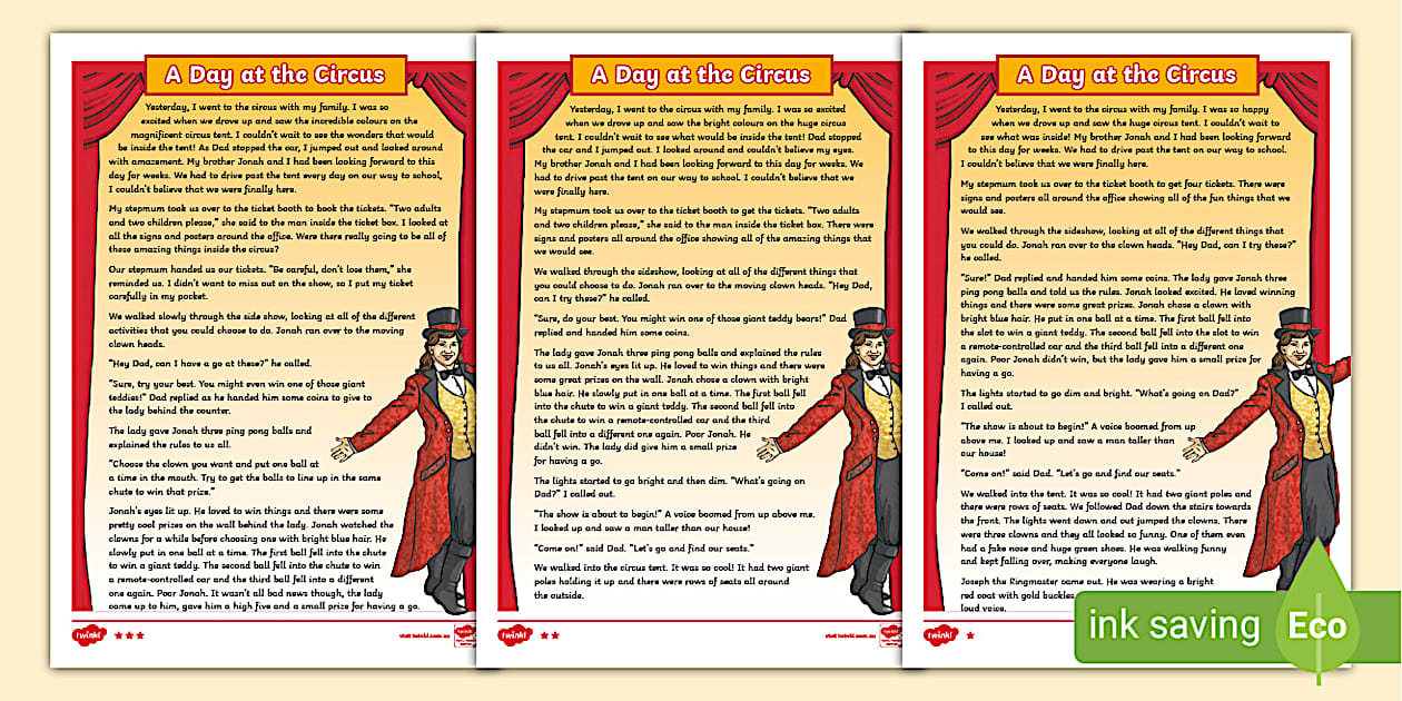 Circus Comprehension Worksheet | Primary Reading Activity