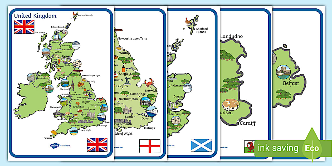 Beautifully Illustrated Map Of UK A4 Display Poster - Twinkl