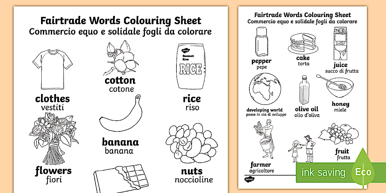 Fairtrade Words Colouring Sheets English/Italian - Fairtrade Words ...
