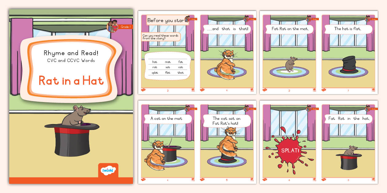 Rhyme and Read: Rat in a Hat (l'enseignant a fait) - Twinkl