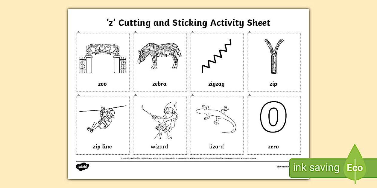 'z' Cutting and Sticking Activity (Teacher-Made) - Twinkl