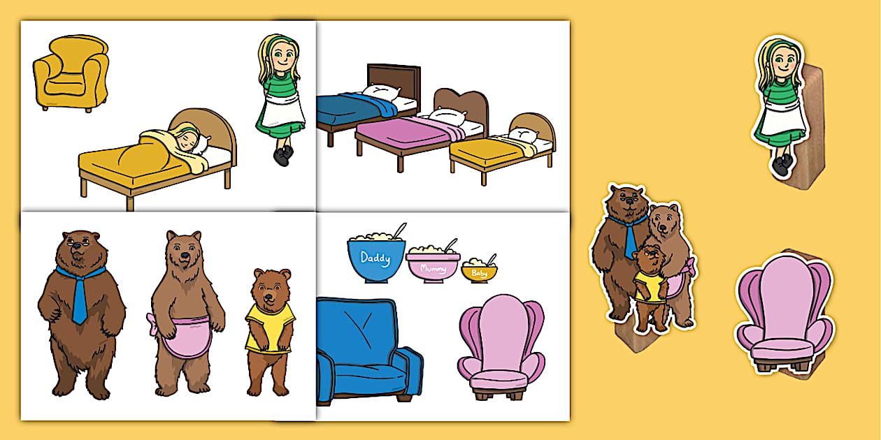 Goldilocks and the Three Bears Cut-Outs (teacher made)