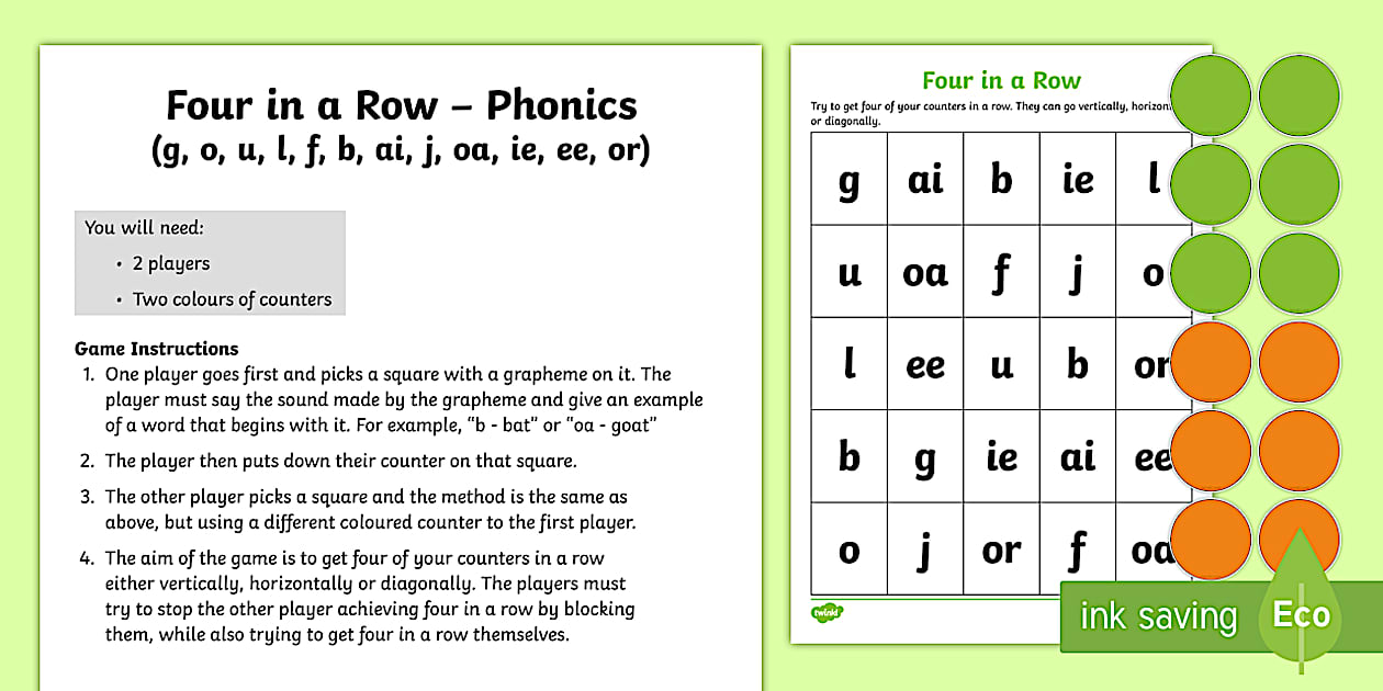 Four in a Row Phonics (Set 2) Game (teacher made) - Twinkl