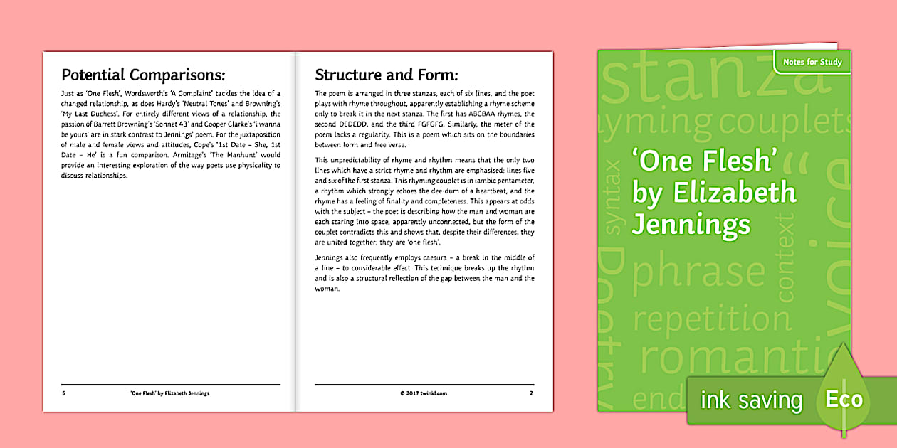 GCSE Poetry - 'One Flesh' by Elizabeth Jennings Notes for Study