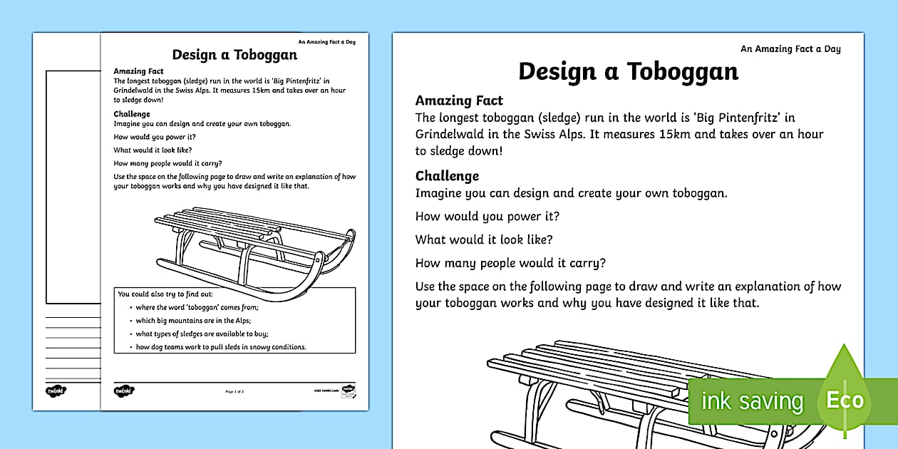 Editable Design a Toboggan Worksheet (teacher made) - Twinkl