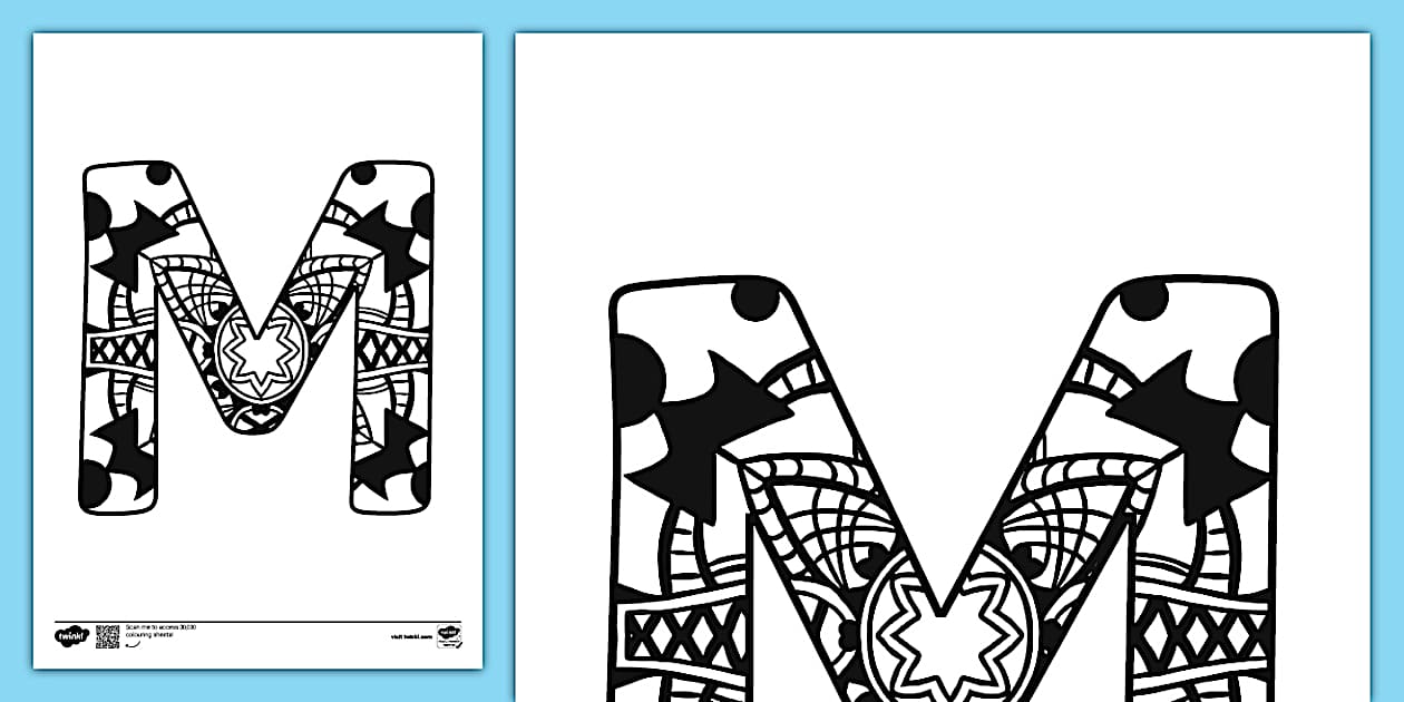 Mandala Letter M Colouring Page (teacher made) - Twinkl