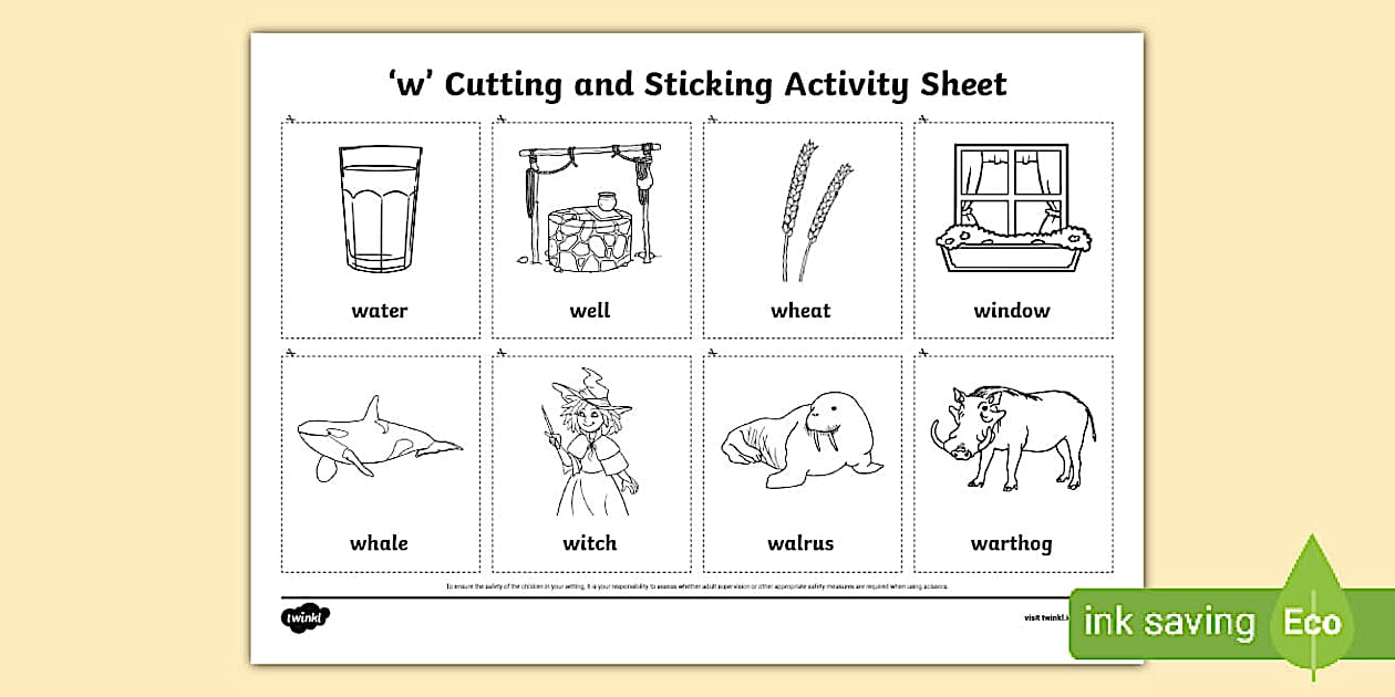 'w' Cutting and Sticking Activity (teacher made) - Twinkl