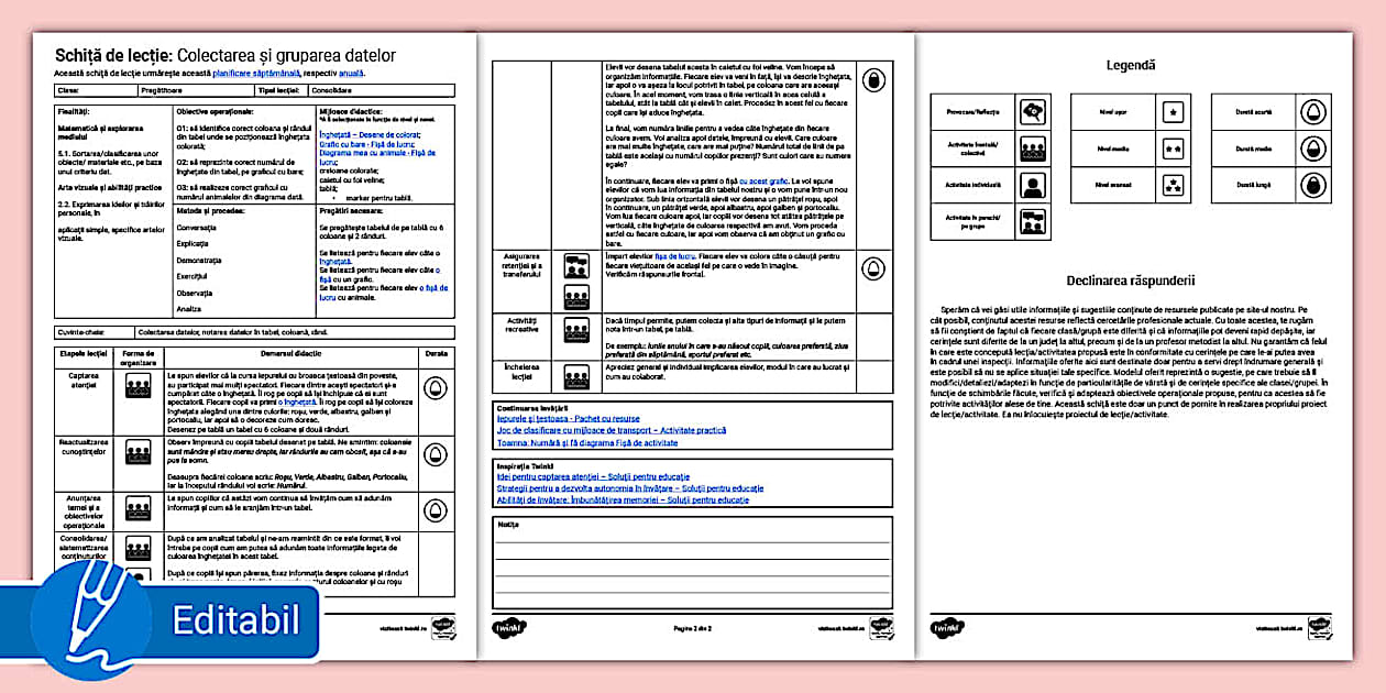 Colectarea și gruparea datelor Schiță de lecție clasa 0
