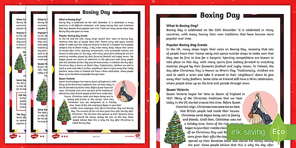 Cursive Boxing Day Differentiated Reading Comprehension Activity