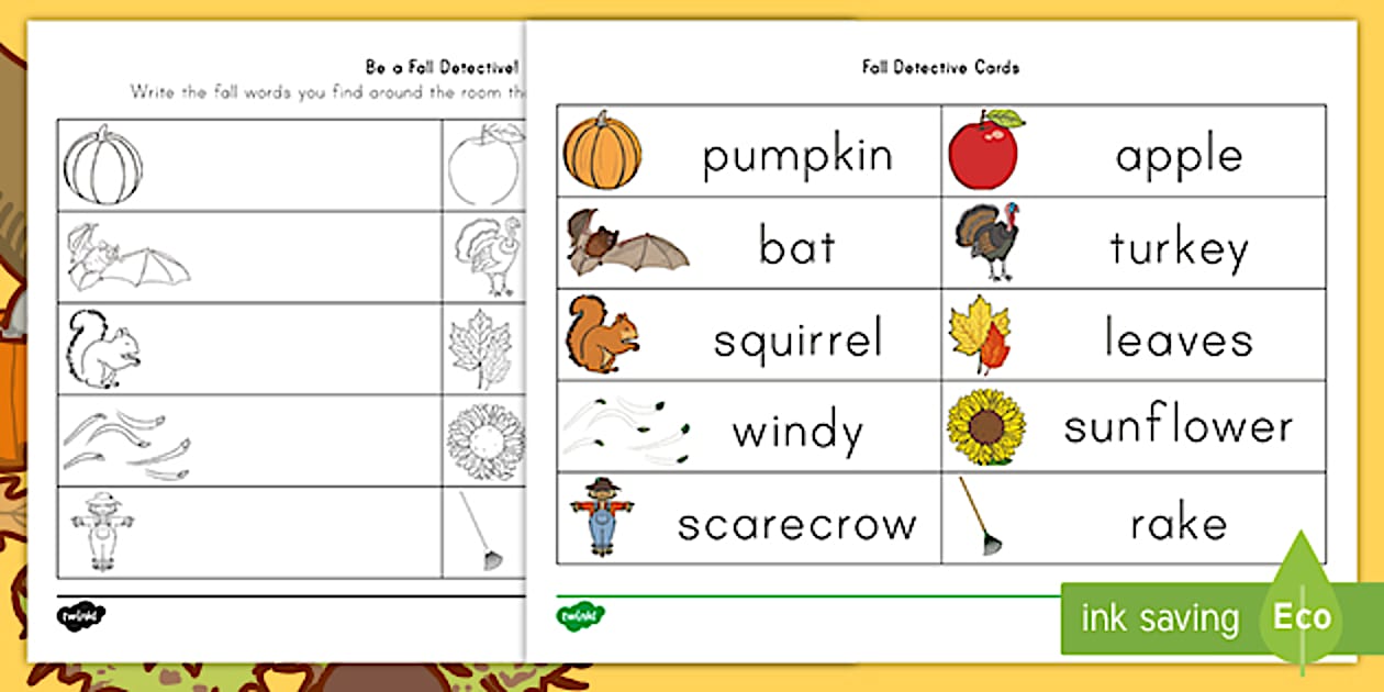 Fall Read and Write the Room Worksheet (teacher made)