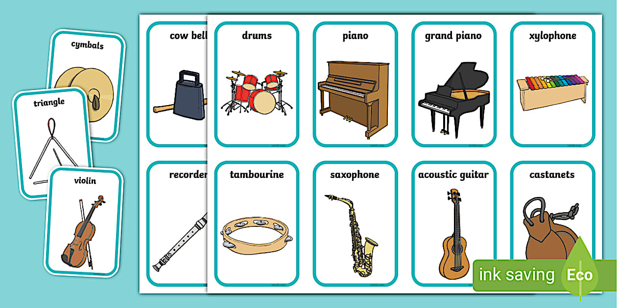 Editable * New * Musical Instruments For Kids Flashcards
