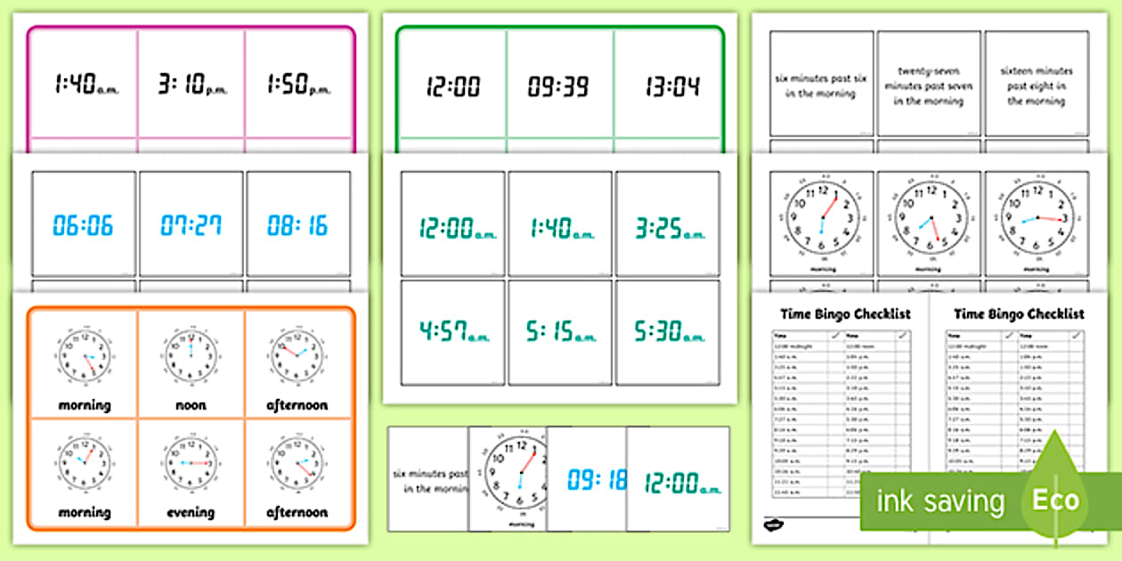 Digital Clock 12-Hour and 24-Hour Time Bingo Bumper Pack