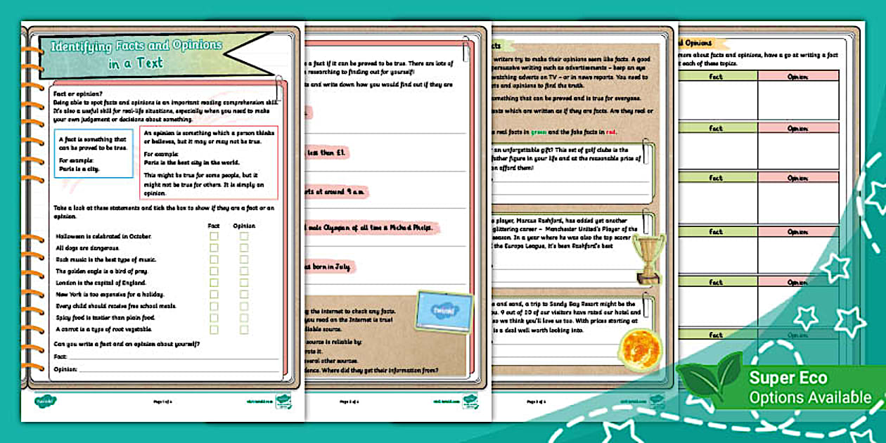 Identifying Facts and Opinions in a Text (Ages 7 - 11)