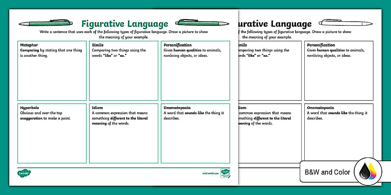 Figurative Language Writing Worksheet for 6th-8th Grade