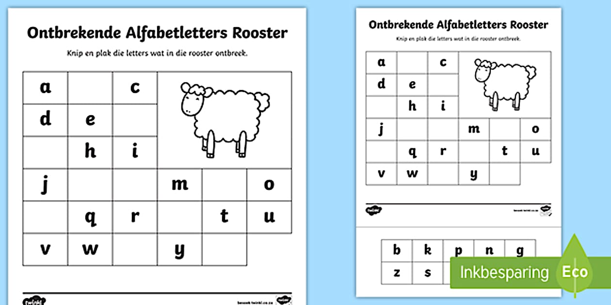 Ontbrekende Alfabetletters Aktiwiteit (teacher made)