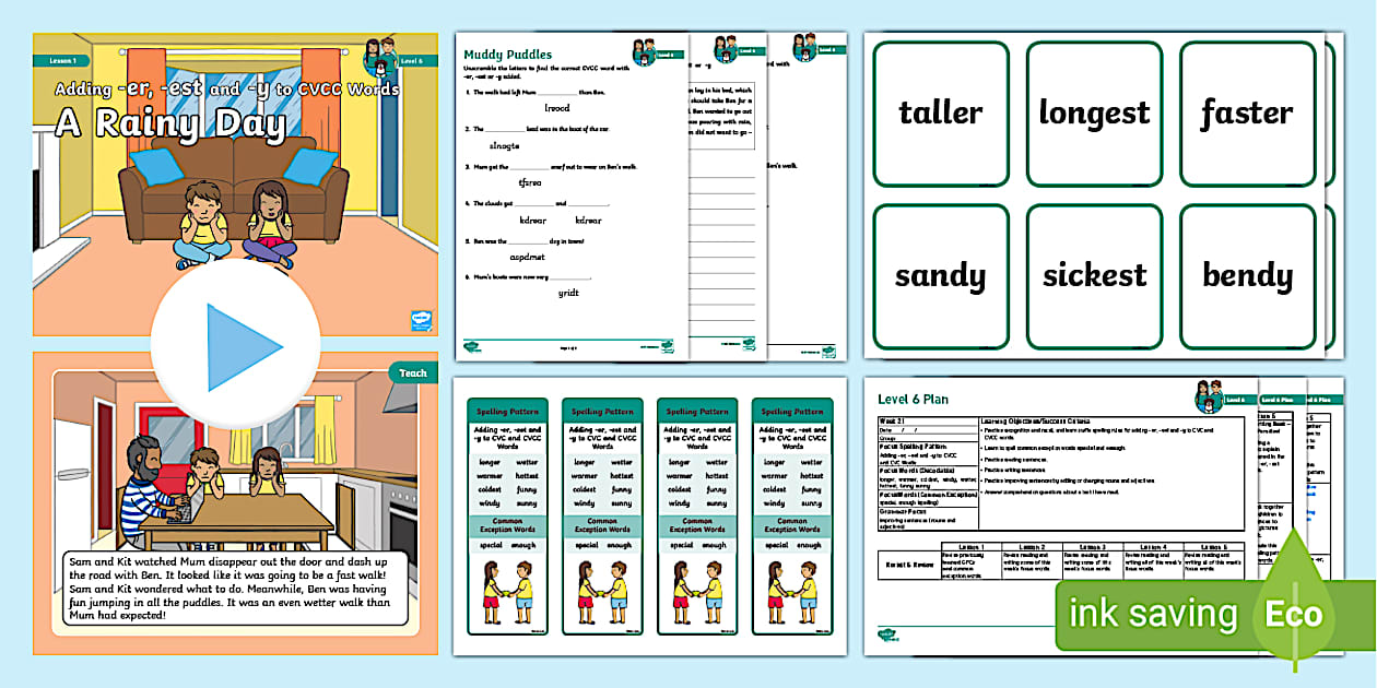Adding -er, -est and -y to CVCC Words Lesson Pack - Level 6 Week 21 ...