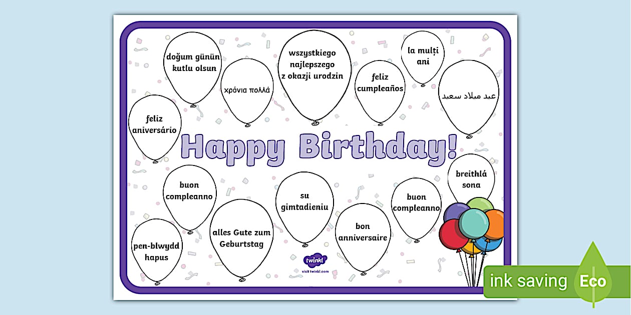 👉 Happy Birthday in Different Languages Poster - Twinkl