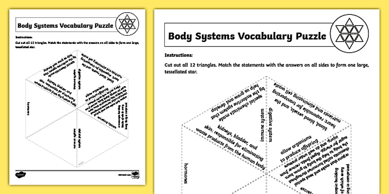 Body Systems Vocabulary Puzzle for 3rd-5th Grade - Twinkl